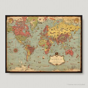 1931 Mercator Map of the World, 20th Century Antique Map of the World ...