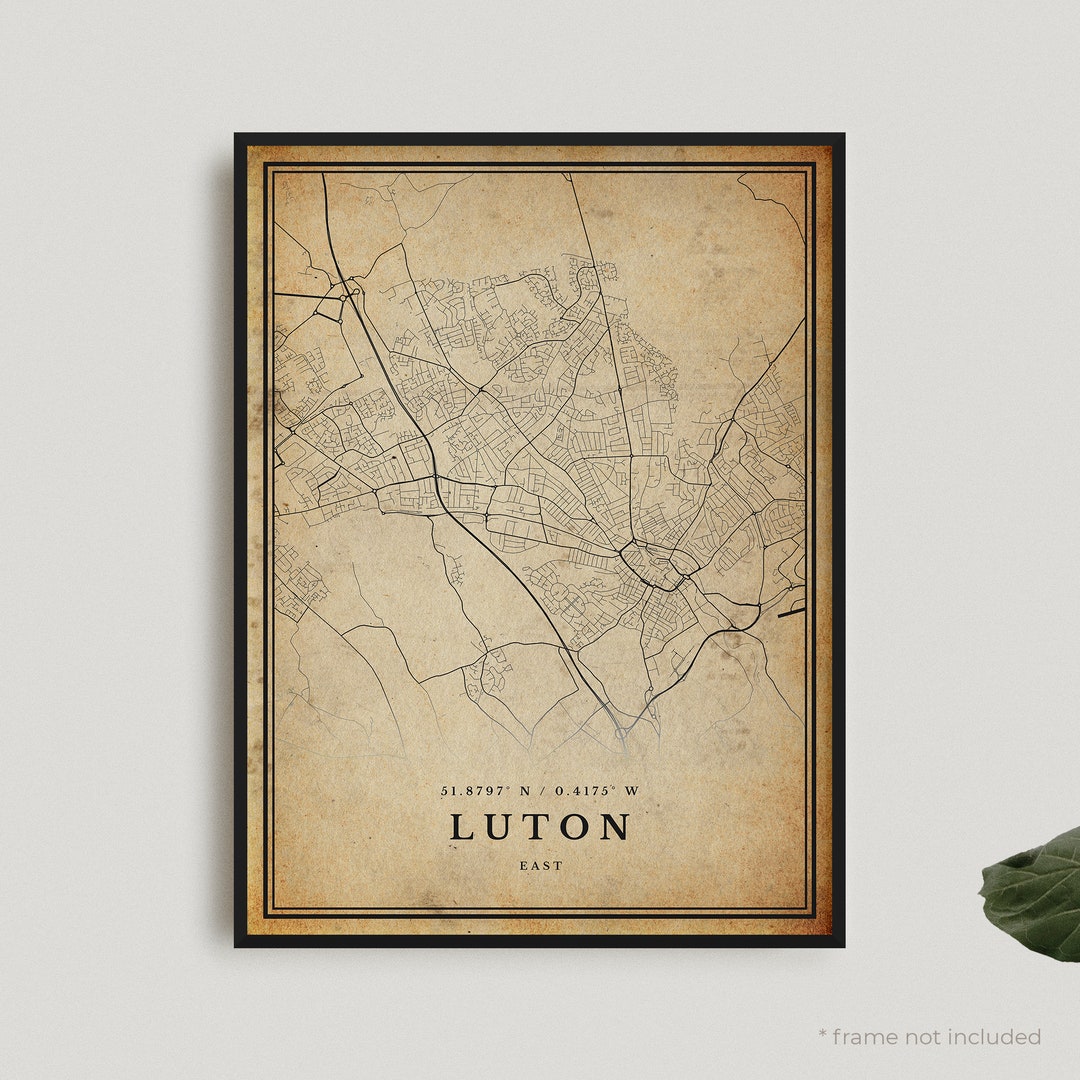 Luton Vintage Map Print, Luton Retro Map Poster, Antique Style Map ...