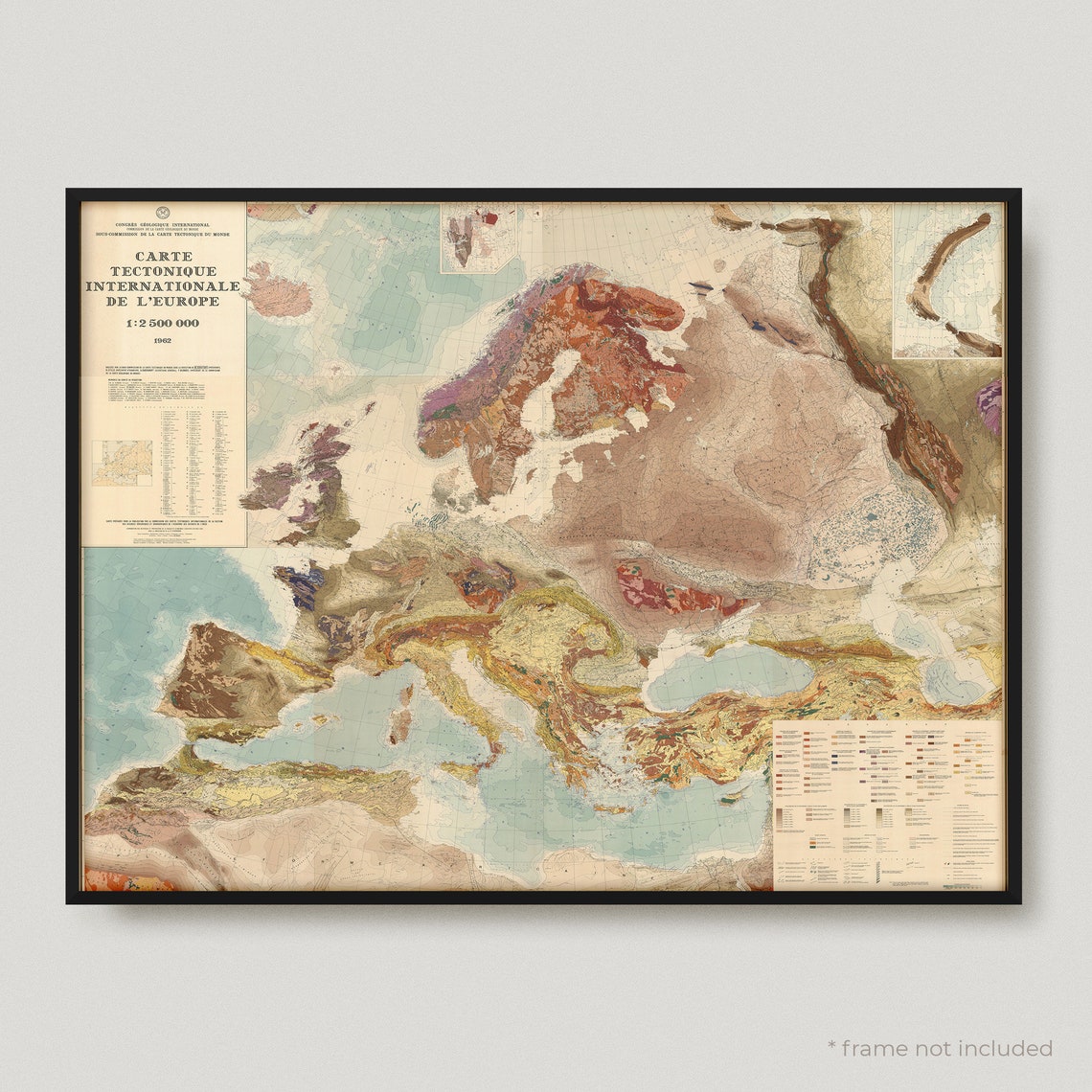 1962 International Tectonic Map of Europe, 20th Century Antique Map of ...