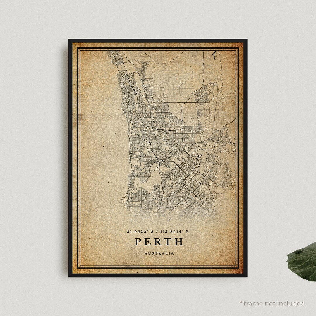 Perth Vintage Map Print, Perth Retro Map Poster, Antique Style Map ...