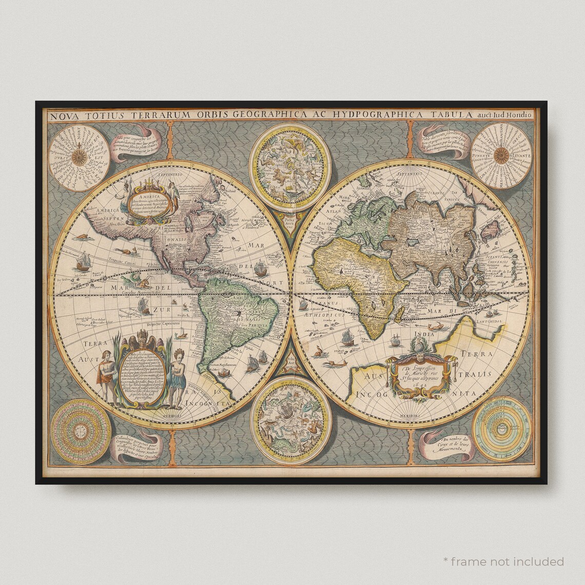 1642 World Map and Hydrographic Map 17th Century Antique Map - Etsy
