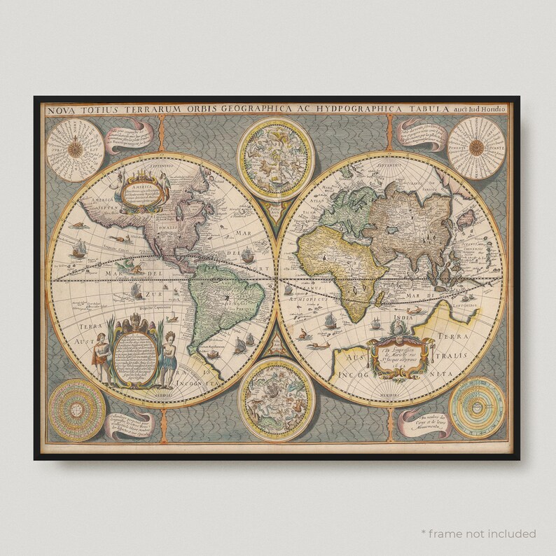 1642 World Map and Hydrographic Map 17th Century Antique Map - Etsy