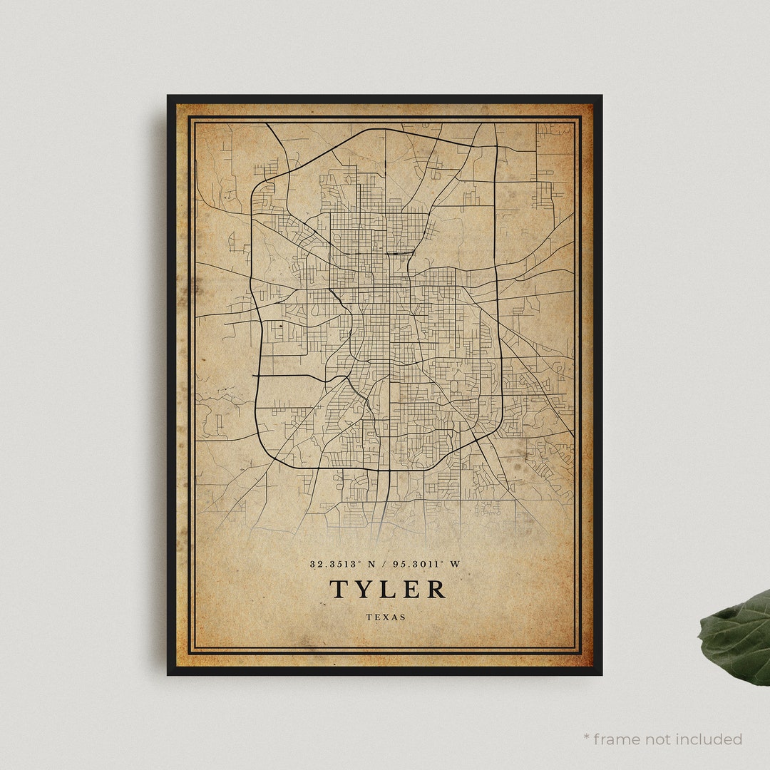 Tyler Vintage Map Print, Tyler Retro Map Poster, Antique Style Map ...