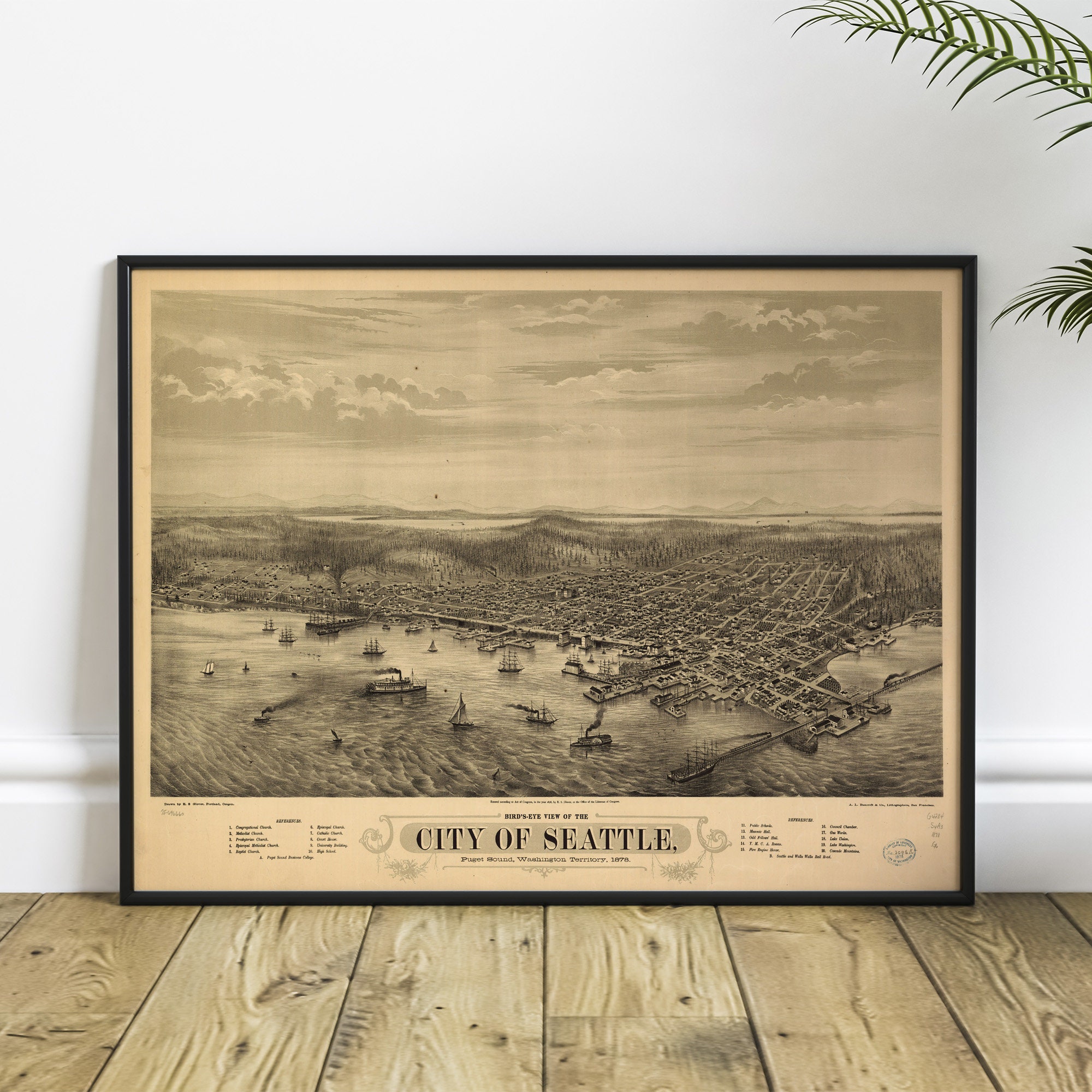 1878 Bird's Eye View of the City of Seattle Puget Sound - Etsy