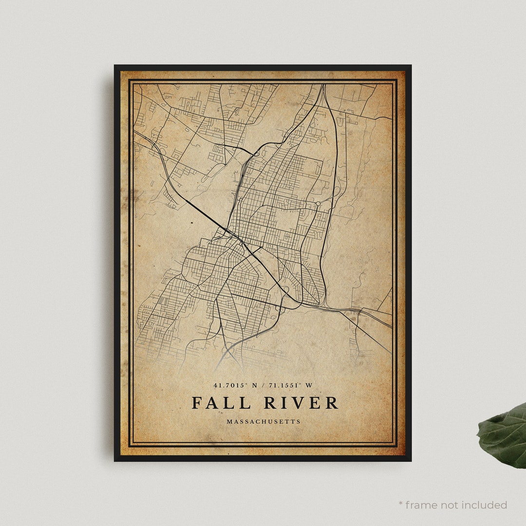 Fall River Vintage Map Print, Fall River Retro Map Poster, Antique ...