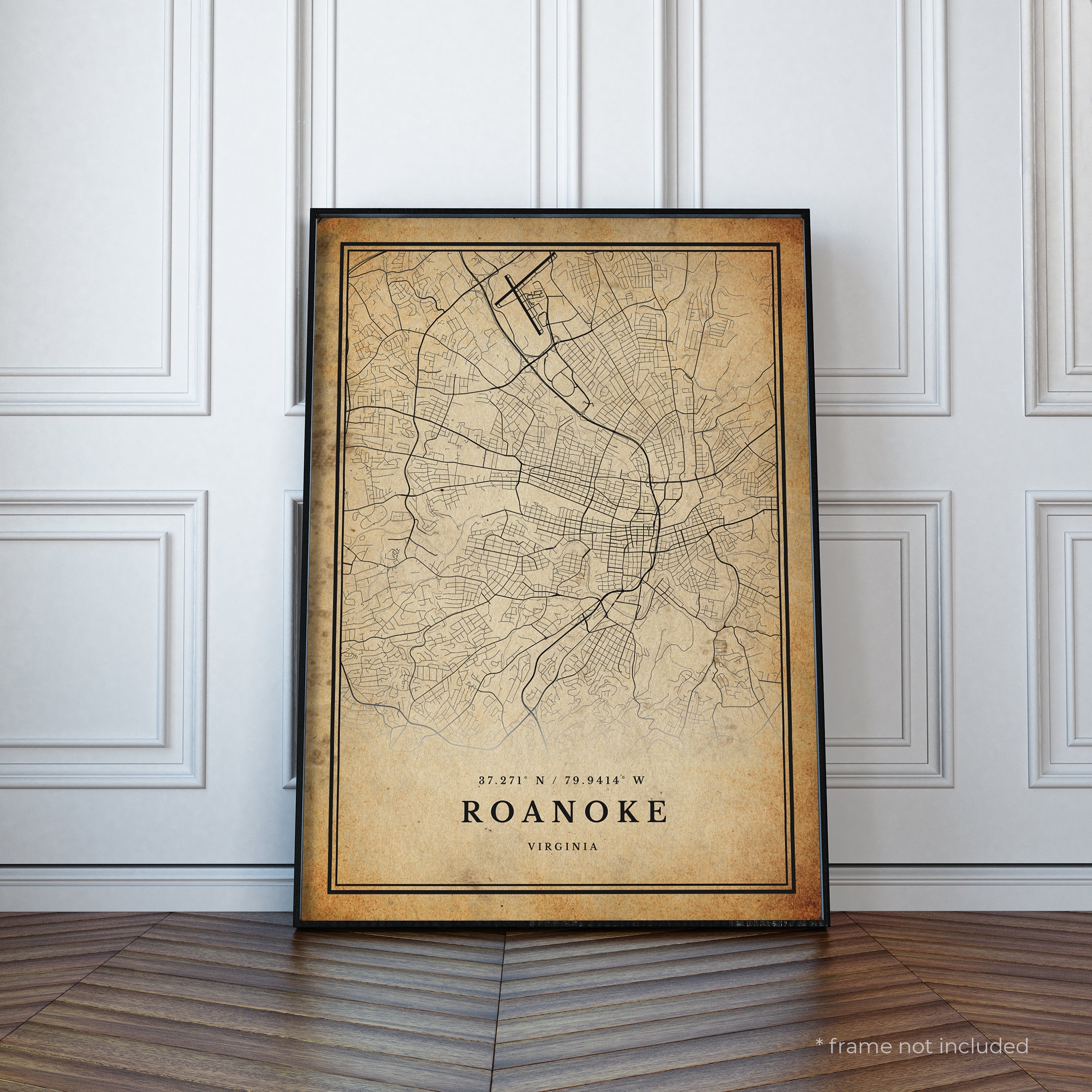 Roanoke Vintage Map Print, Roanoke Retro Map Poster, Antique Style Map ...
