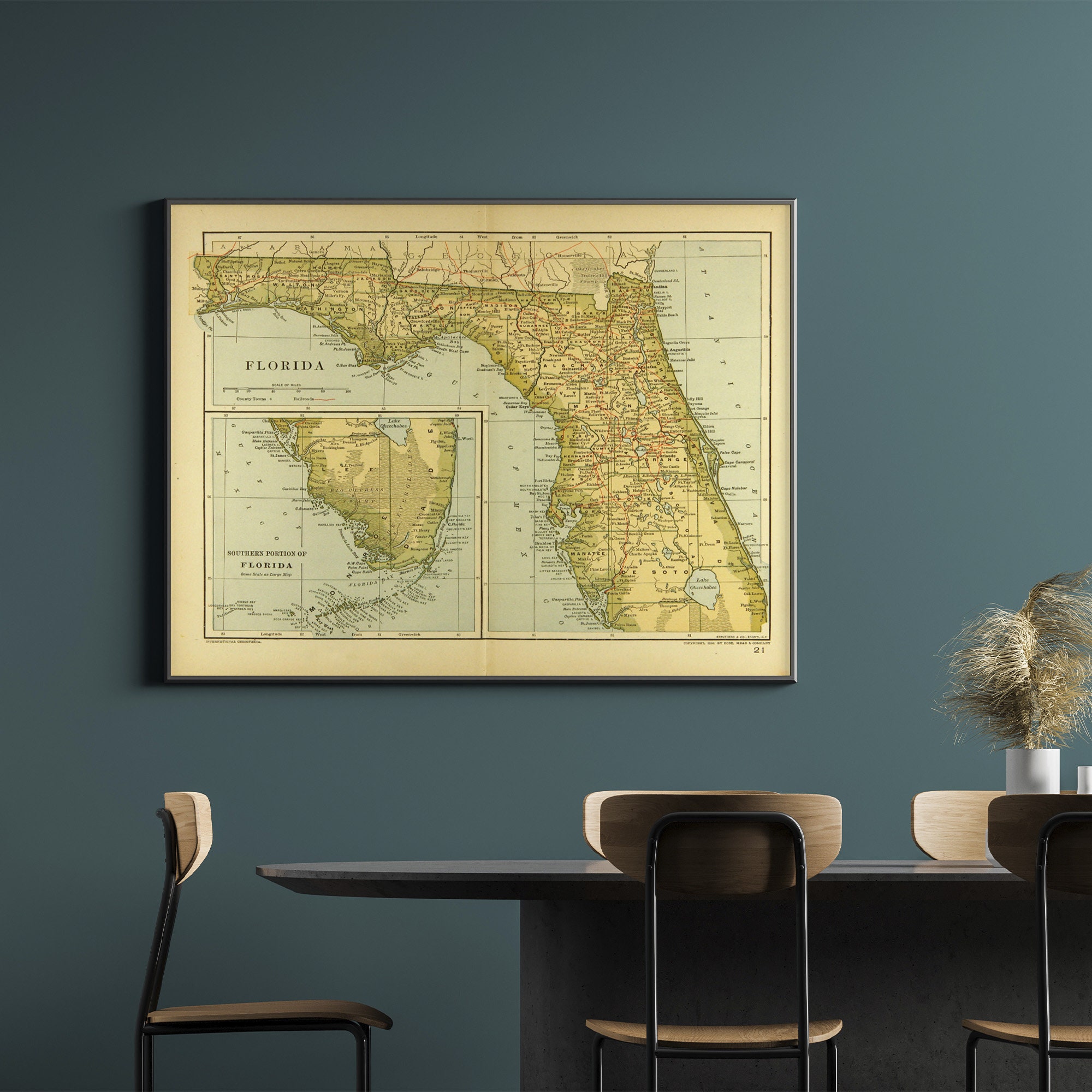 Map of Florida Historical Map of Florida Antique Map of - Etsy