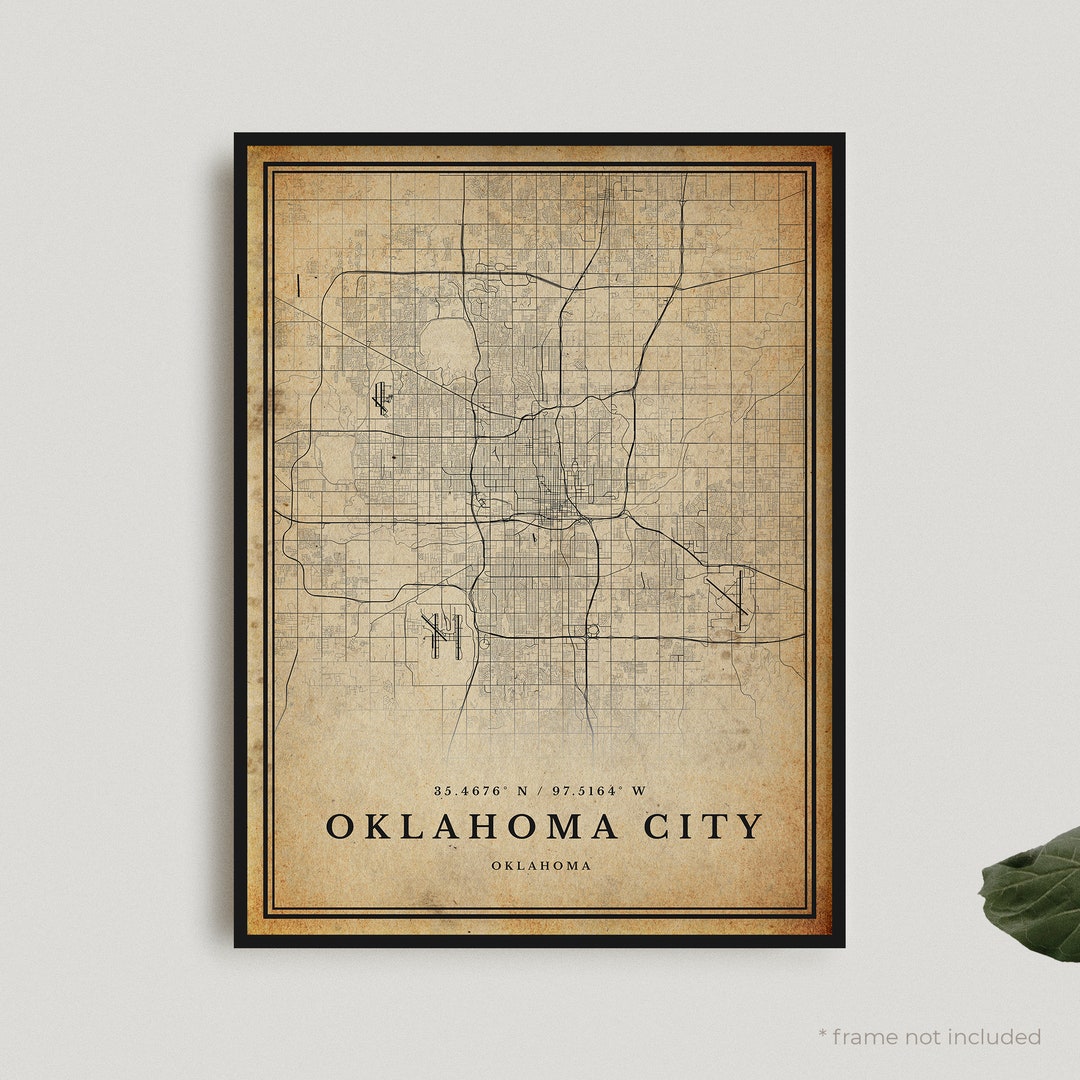 Oklahoma City Vintage Map Print, Oklahoma City Retro Map Poster ...