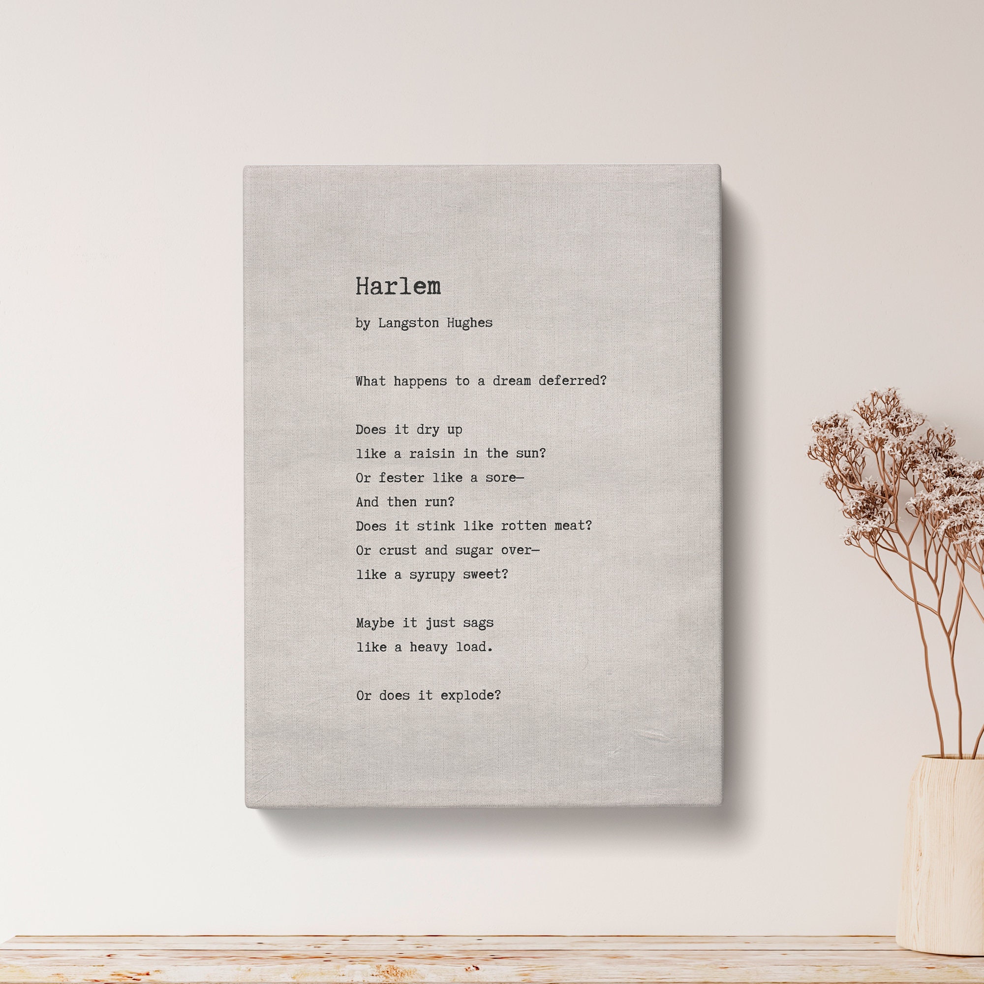 Harlem by Langston Hughes Poem Print Vintage Canvas Print - Etsy