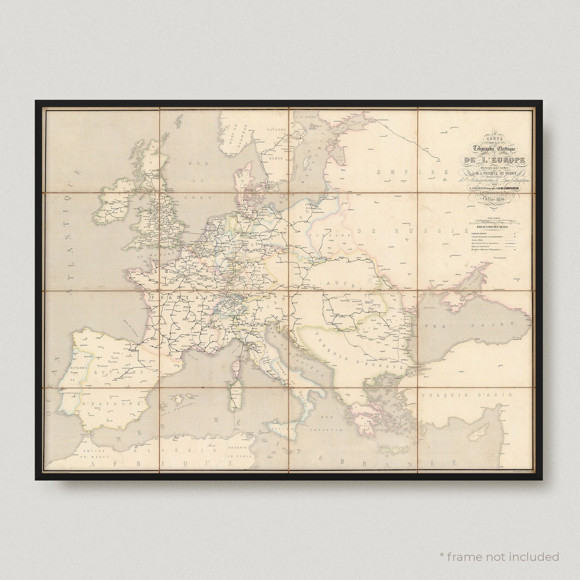 1854 Electric Telegraph Map of Europe Antique Map of Europe - Etsy