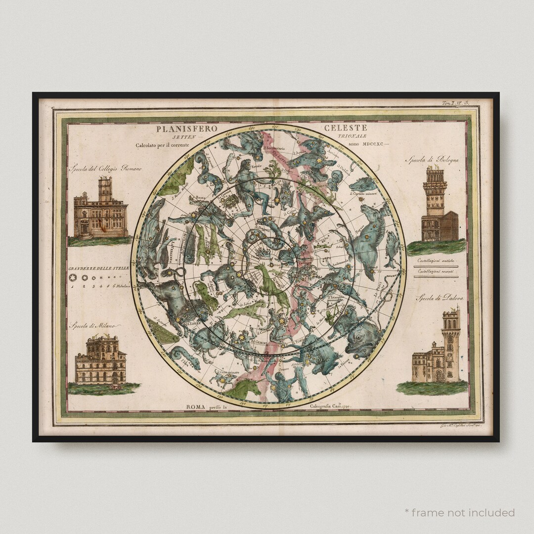 1790 Planisfero Celeste Settentrionale Map, Planisphere Antique Map ...