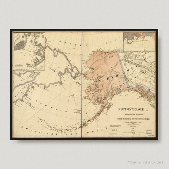 1867 Alaska Map Mapa histórico de Alaska Mapa antiguo de | Etsy México