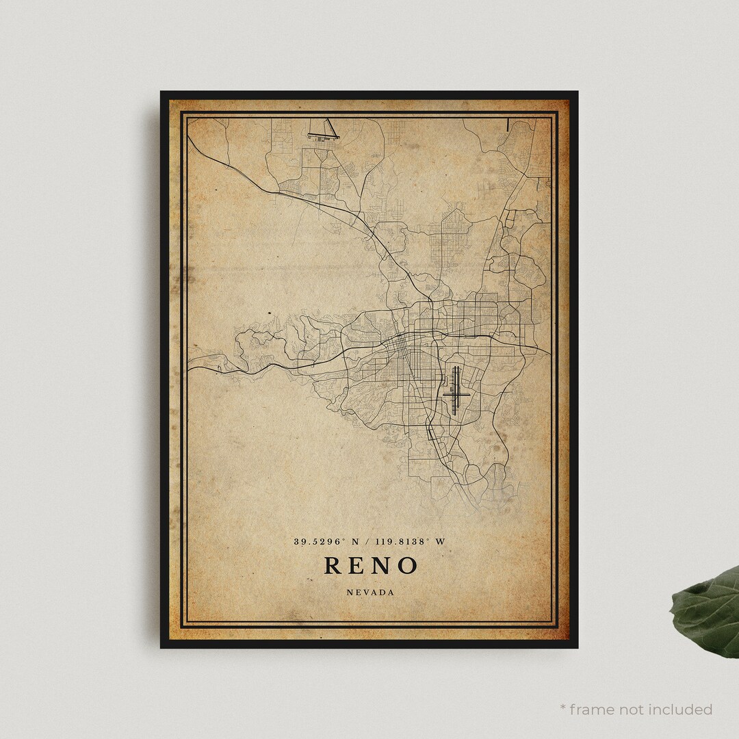Reno Vintage Map Print, Reno Retro Map Poster, Antique Style Map ...