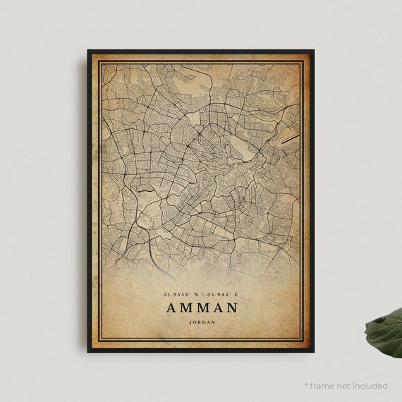 Amman Vintage Map Print Amman Retro Map Poster Antique Style | Etsy