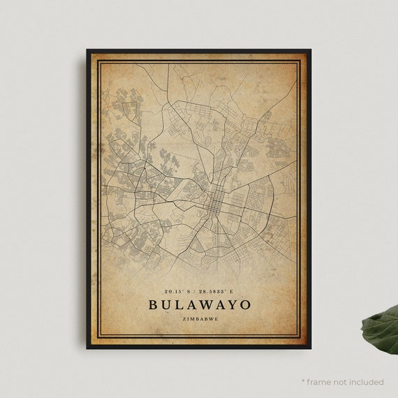 Bulawayo Vintage Map Print Bulawayo Retro Map Poster Antique | Etsy