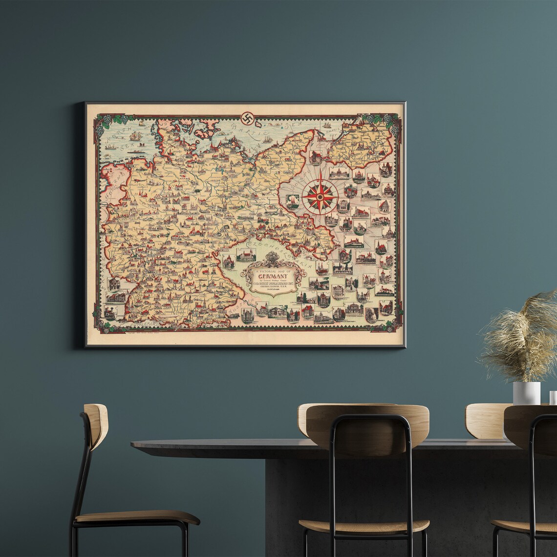 1935 Pictorial Map of Germany Antique Map of Germany Old Map | Etsy