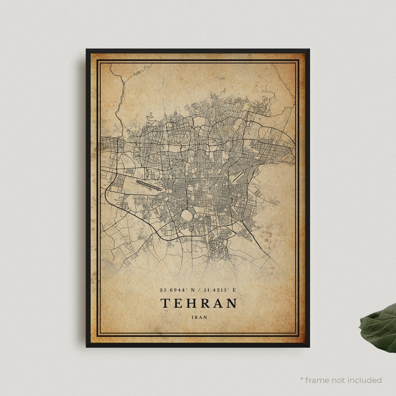 Tehran Vintage Map Print Tehran Retro Map Poster Antique - Etsy