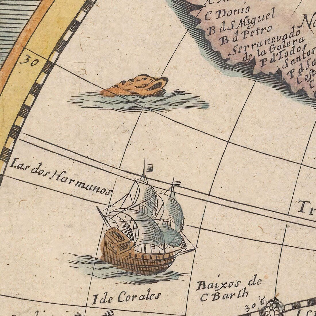 1642 World Map and Hydrographic Map 17th Century Antique Map - Etsy