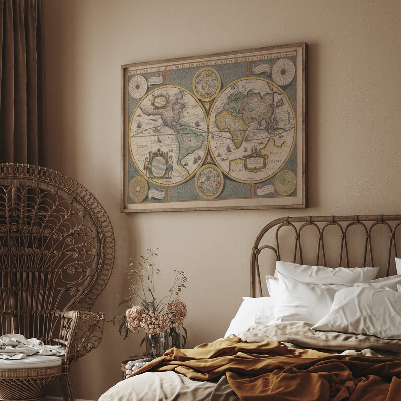 1642 World Map and Hydrographic Map 17th Century Antique Map - Etsy