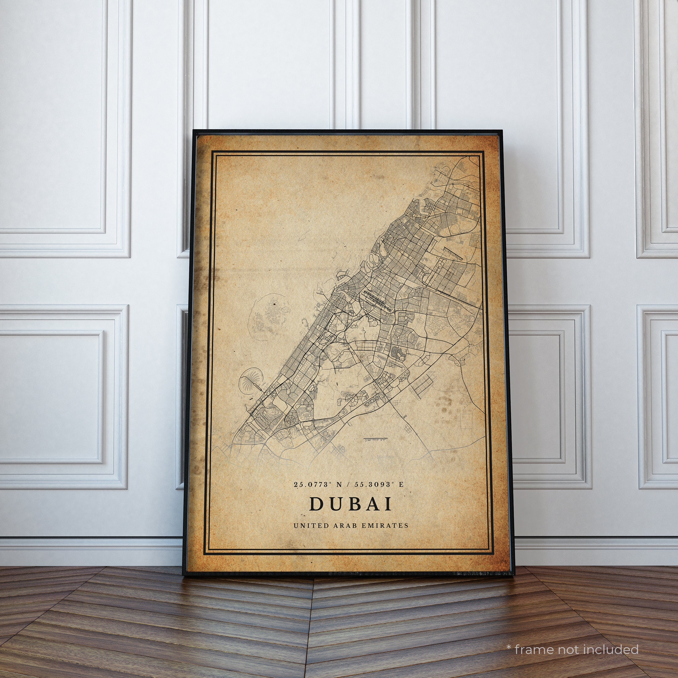 Dubai Vintage Map Print, Dubai Retro Map Poster, Antique Style Map ...
