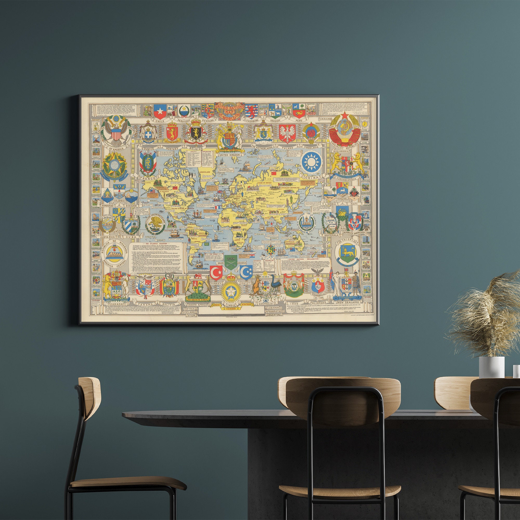 1948 United Nations Map of the World 20th Century Antique Map - Etsy