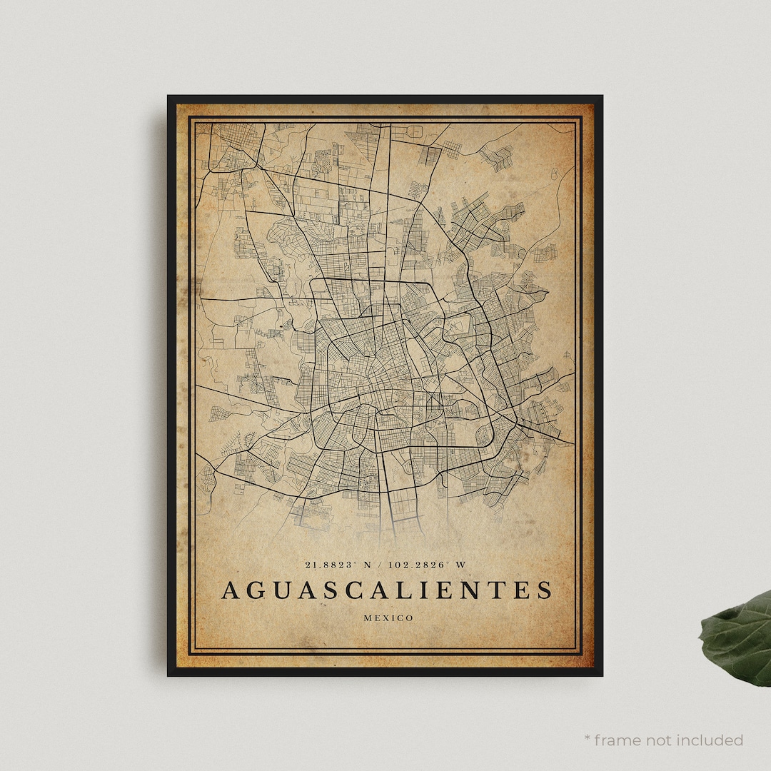 Aguascalientes Vintage Map Print, Aguascalientes Retro Map Poster ...