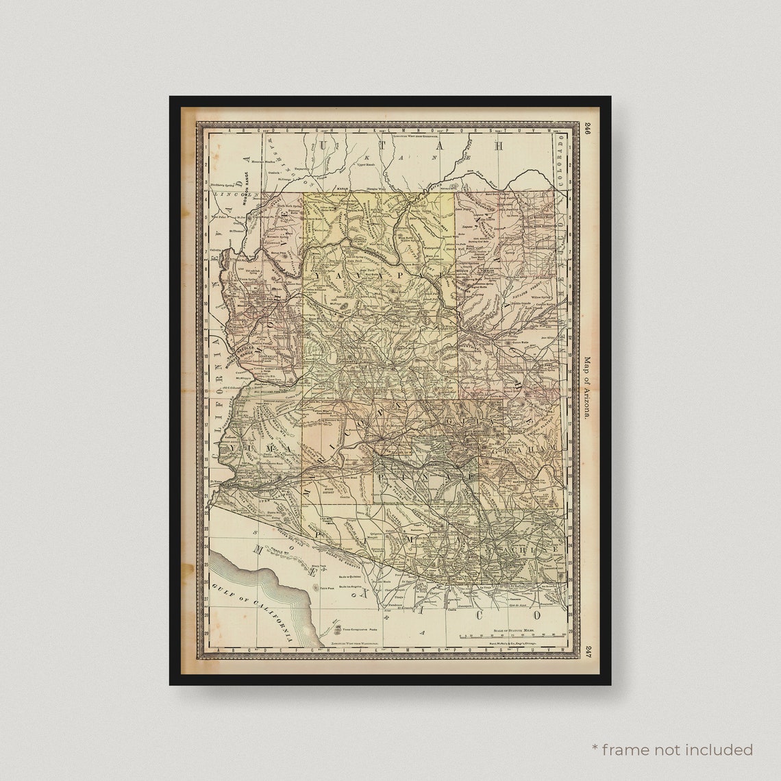 1883 Arizona Territory Map, Historical Map of Arizona, Antique Map of ...
