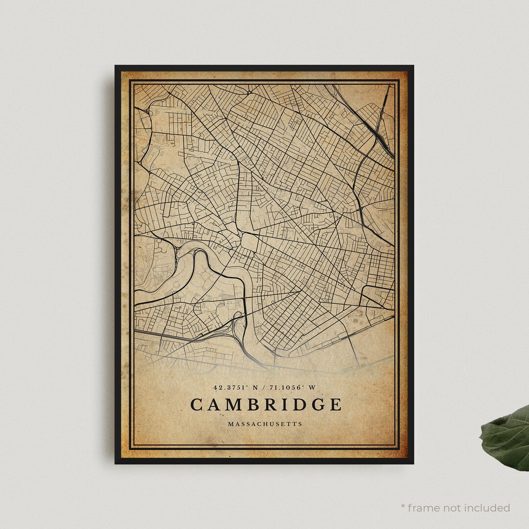 Cambridge Vintage Map Print, Cambridge Retro Map Poster, Antique Style ...