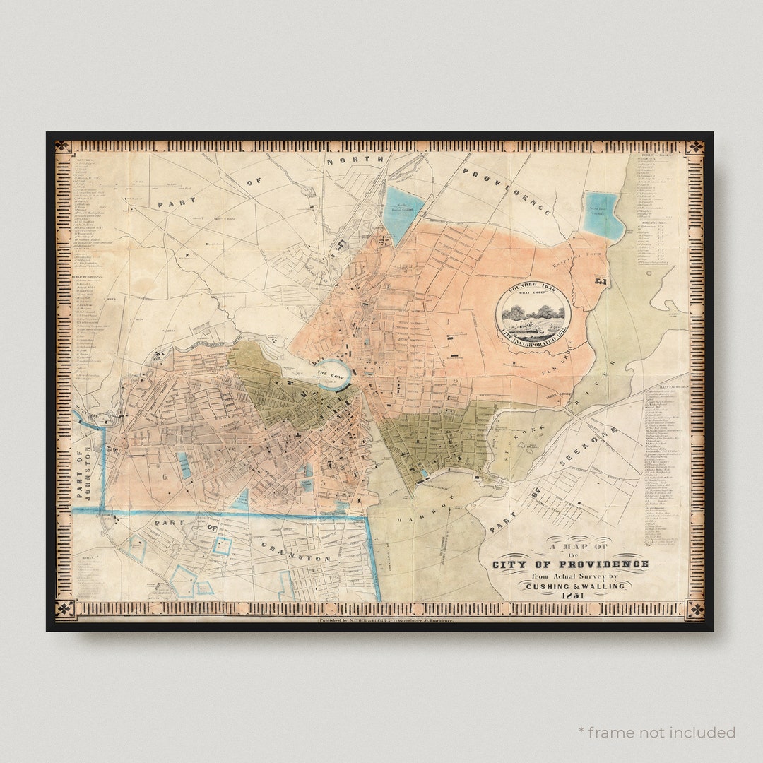 A Map of the City of Providence, Antique Map of Providence, Old ...