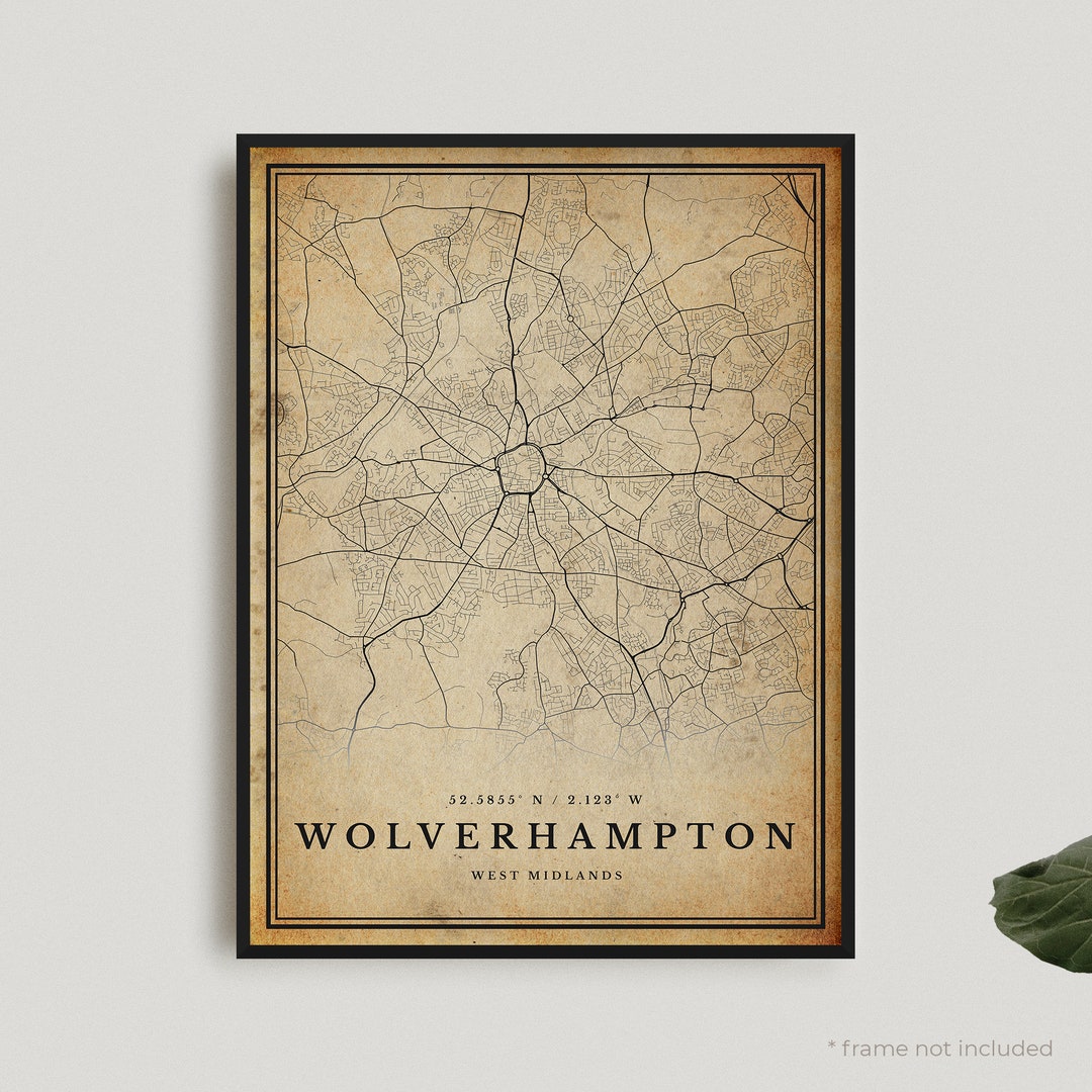 Wolverhampton Vintage Map Print, Wolverhampton Retro Map Poster ...