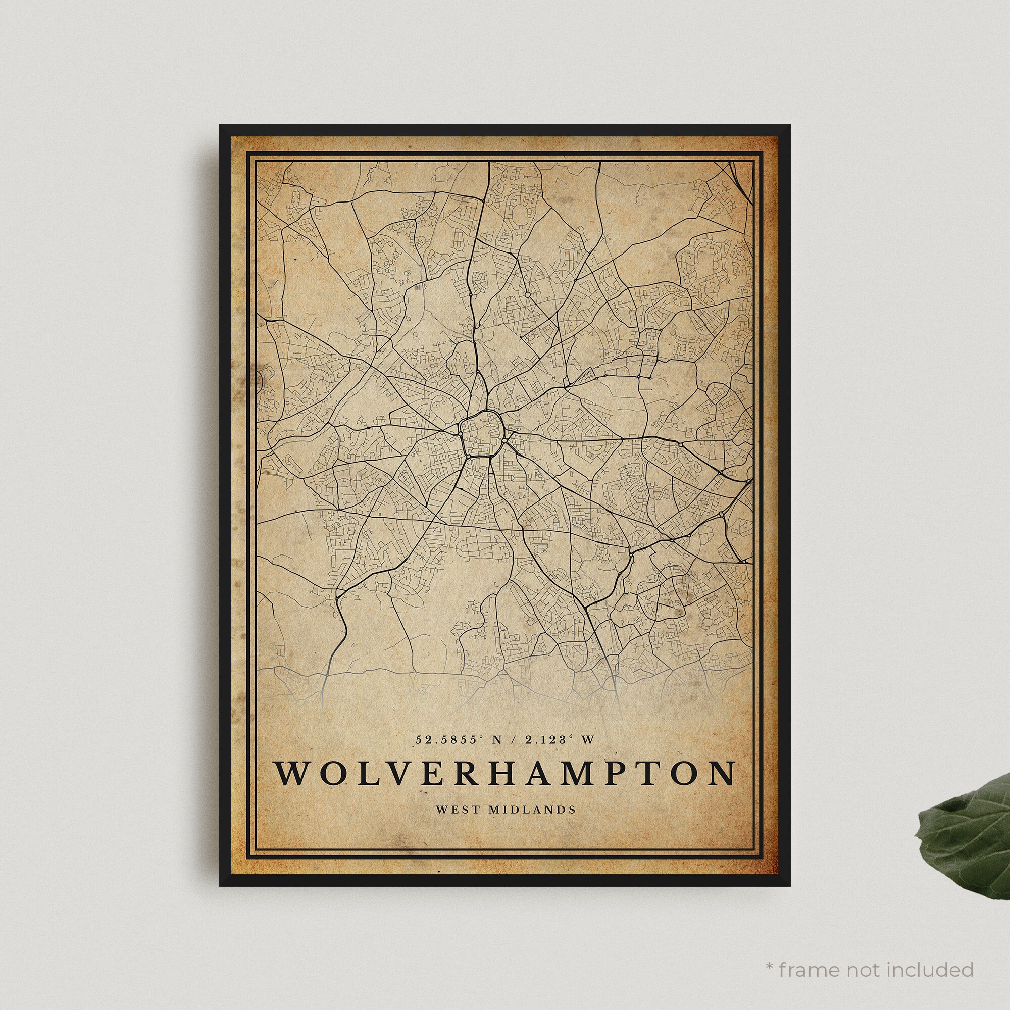 Wolverhampton Vintage Map Print, Wolverhampton Retro Map Poster ...