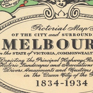 1934 Pictorial Map of the City and Surroundings of Melbourne, Antique ...