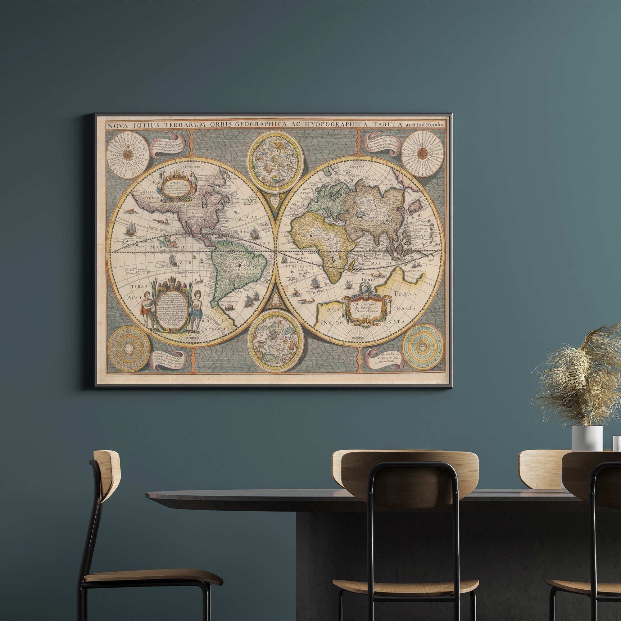 1642 World Map and Hydrographic Map 17th Century Antique Map - Etsy