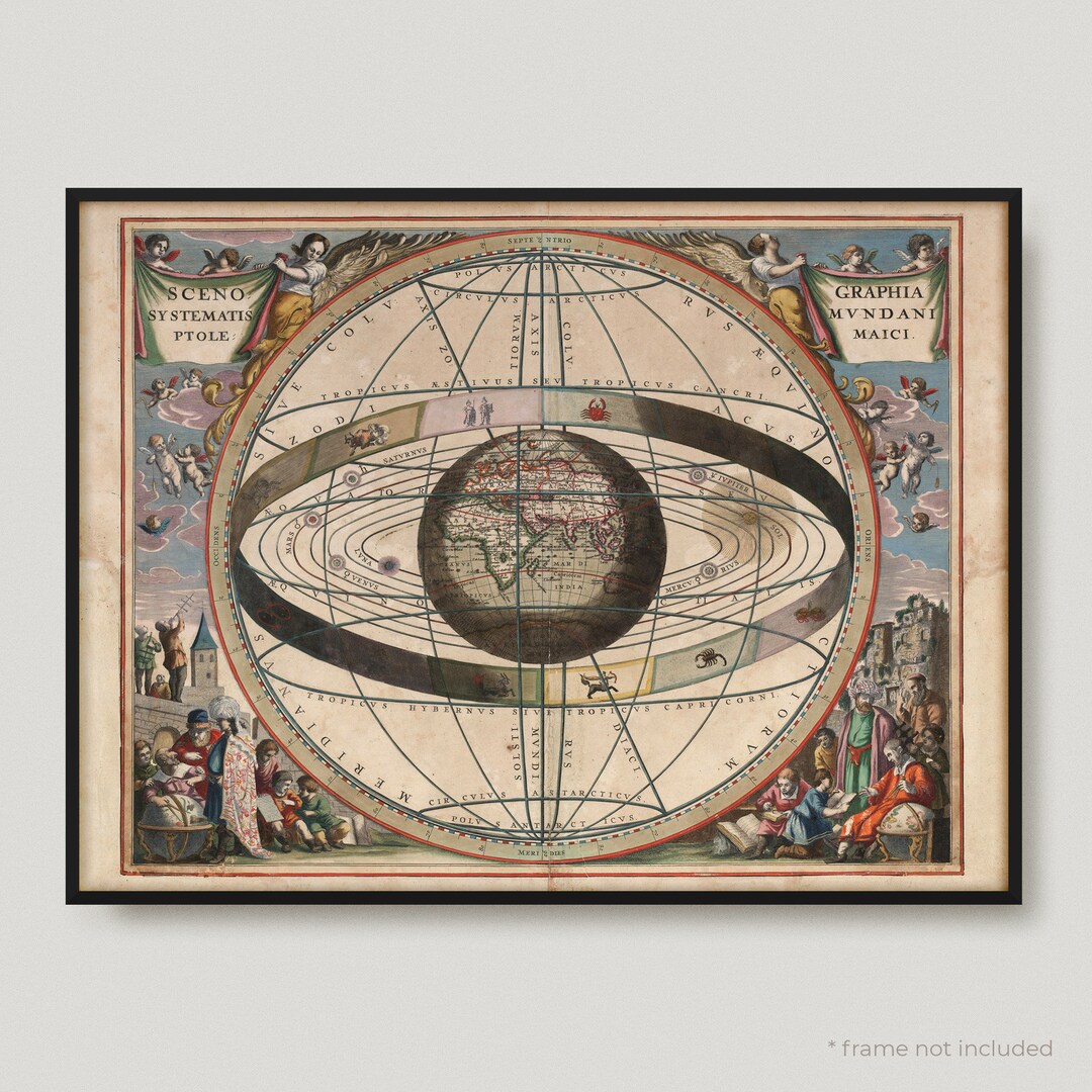 Cellarius Ptolemaic System Map, Pictorial Sphere Antique Map, Pictorial ...