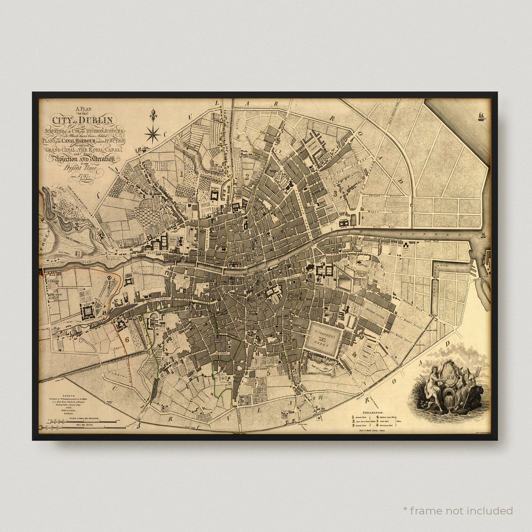 1797 Map of Dublin, Antique Map of Dublin, Old Historical Map of Dublin ...