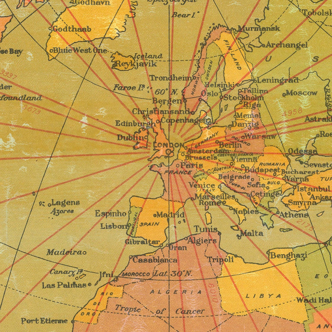 1945 the Air Age Map of the World Centred on London 20th - Etsy Canada
