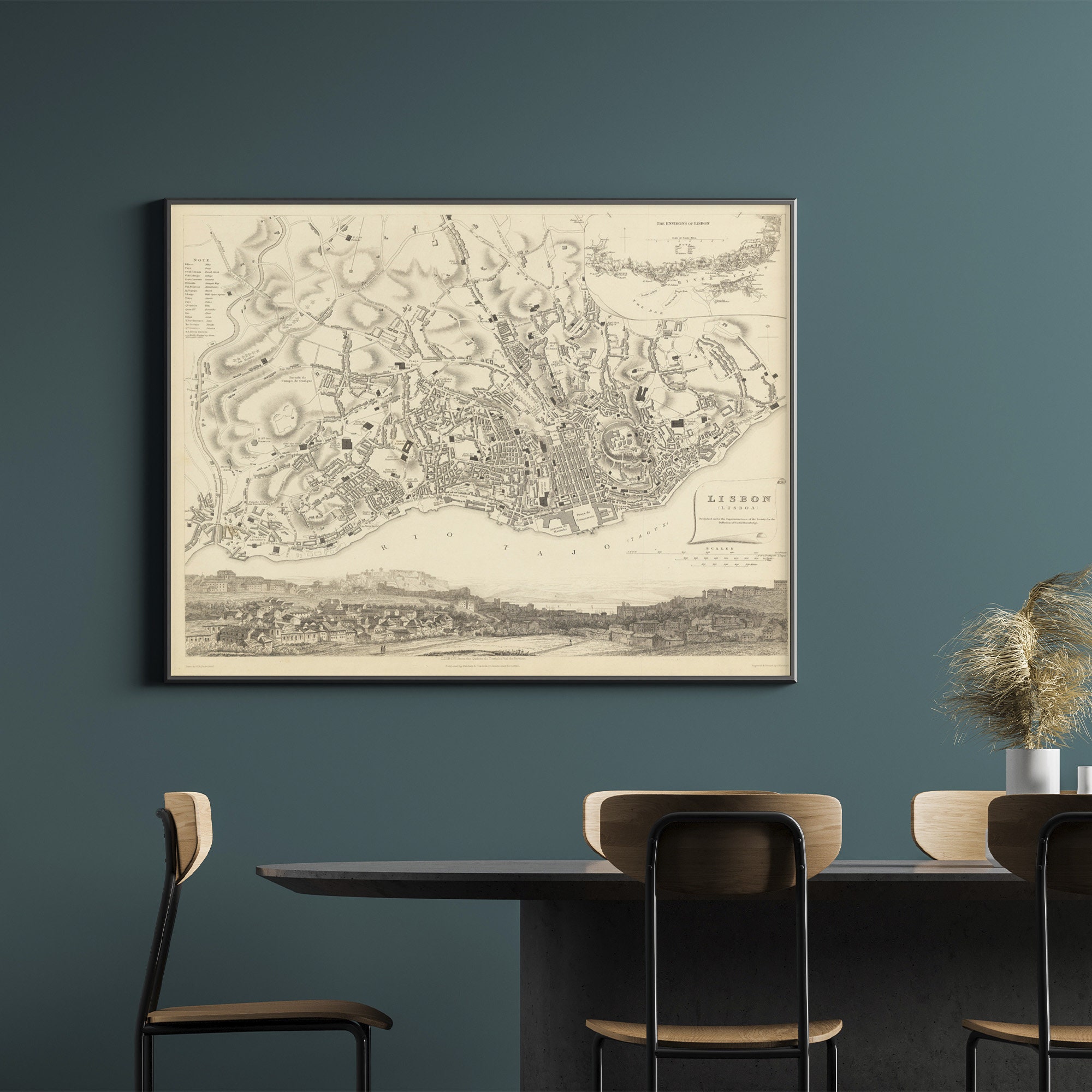 1833 Map of Lisbon Antique Map of Lisbon Old Historical Map | Etsy