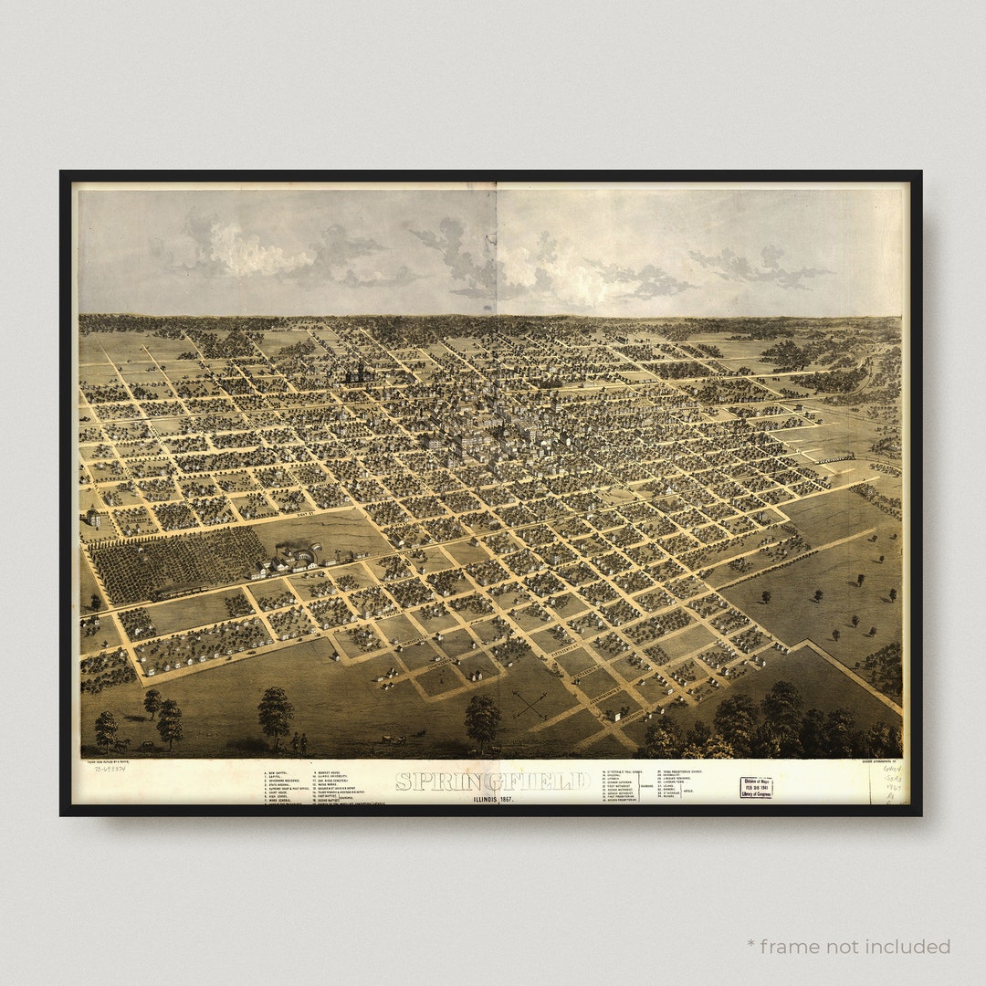1867 Springfield, Illinois, Antique Map of Springfield, Old Historical ...