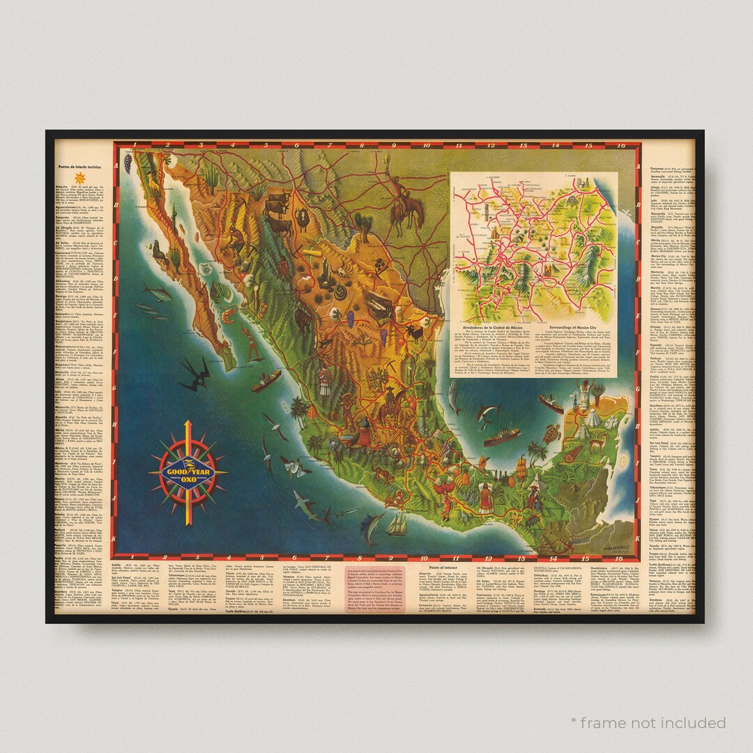 1952 Highway Map of Mexico, Antique Map of Mexico, Old Map of Mexico ...