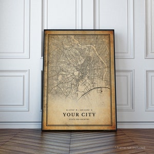 Custom Vintage Map Print, Personalized Retro Map Poster, Antique Style ...