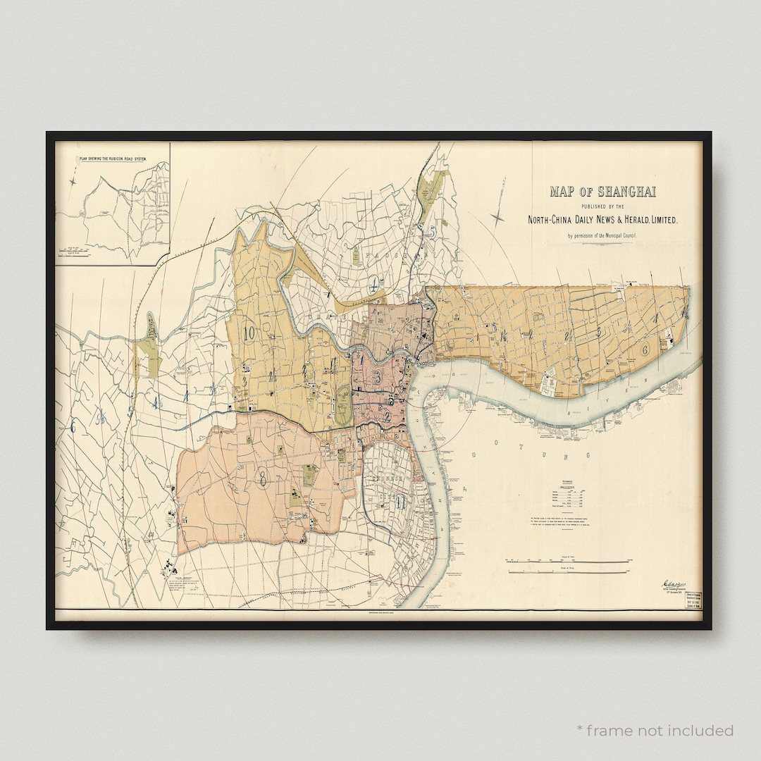 1918 Map of Shanghai, Antique Map of Shanghai, Old Historical Map of ...