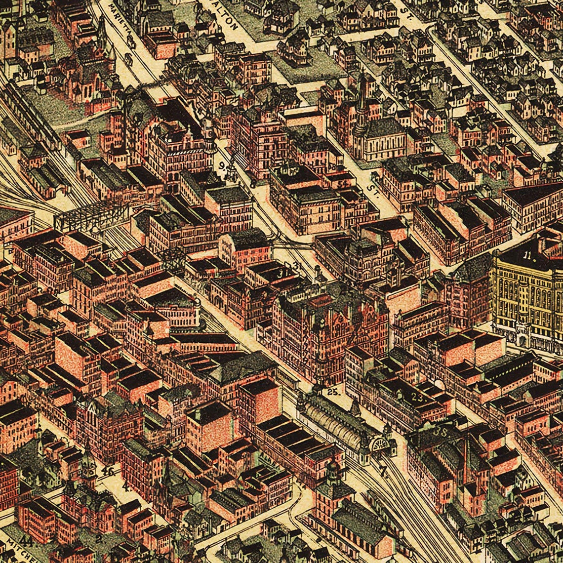 1892 Atlanta Koch Map Antique Map of Atlanta Old Historical | Etsy