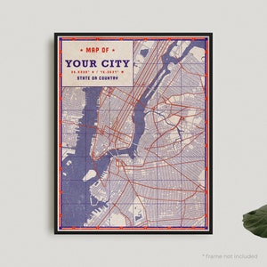 Personalized Patriotic City Map, Custom Red White Blue Urban Map Print ...