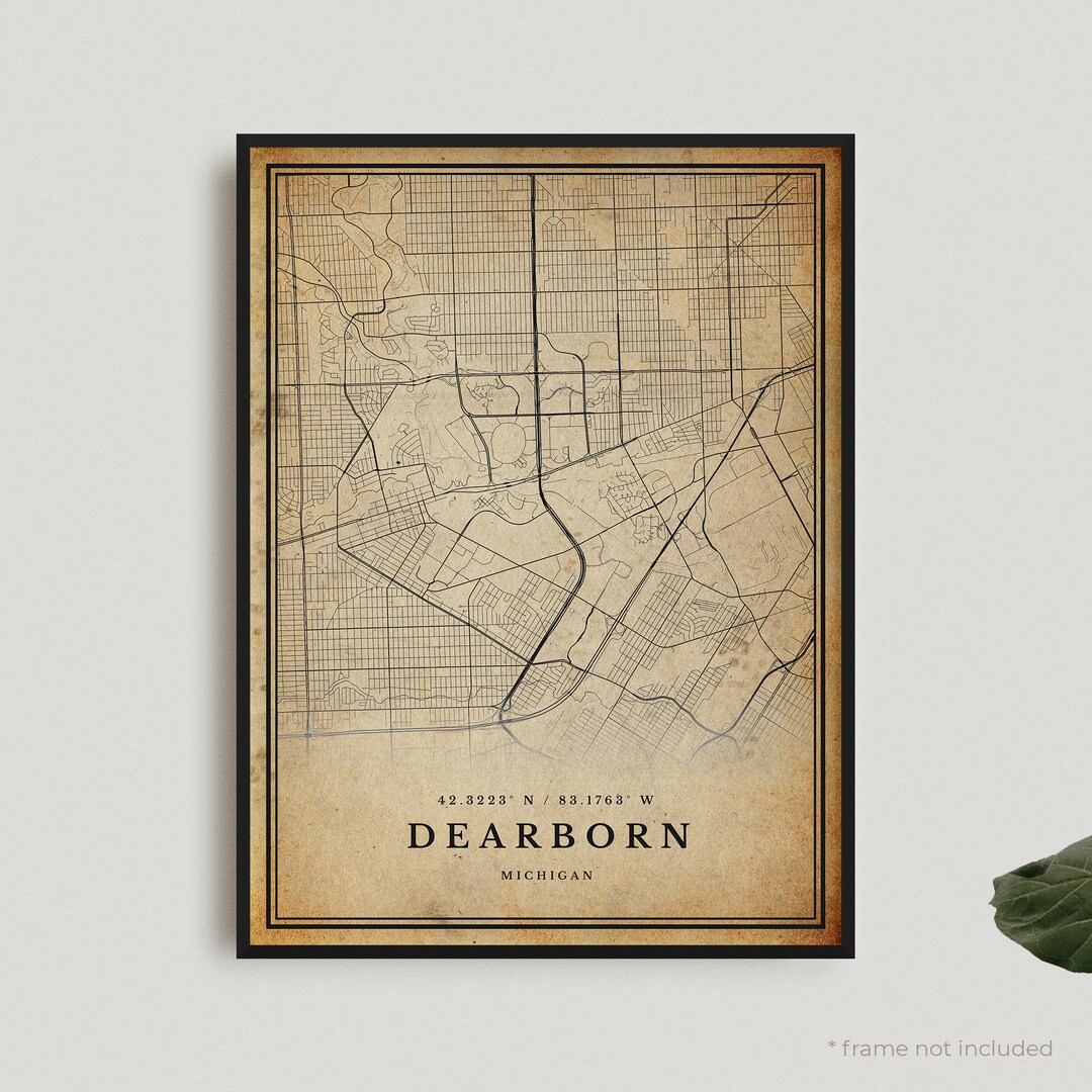Dearborn Vintage Map Print, Dearborn Retro Map Poster, Antique Style ...