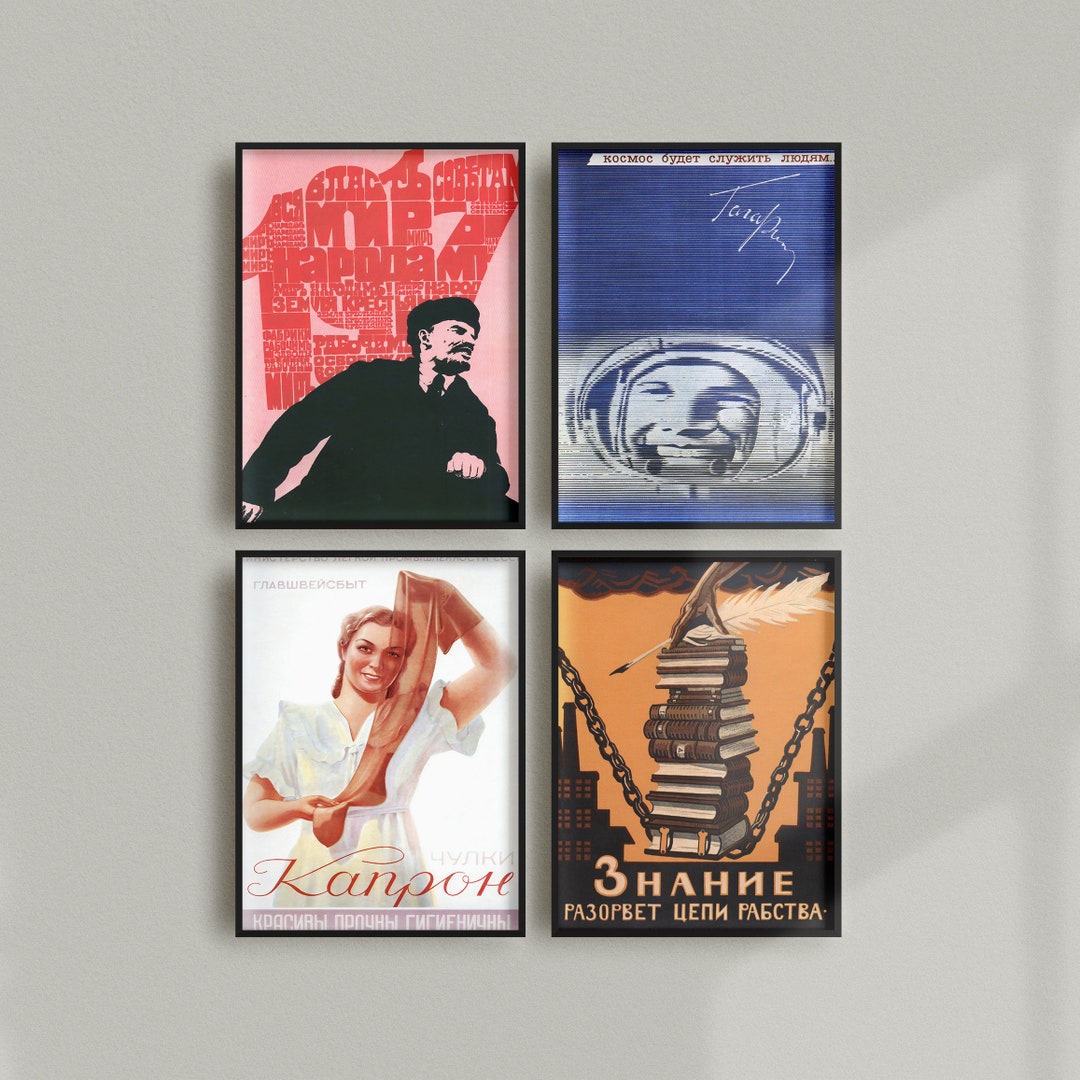 Set of 4 Vintage Soviet Posters, Retro Soviet Propaganda Posters ...