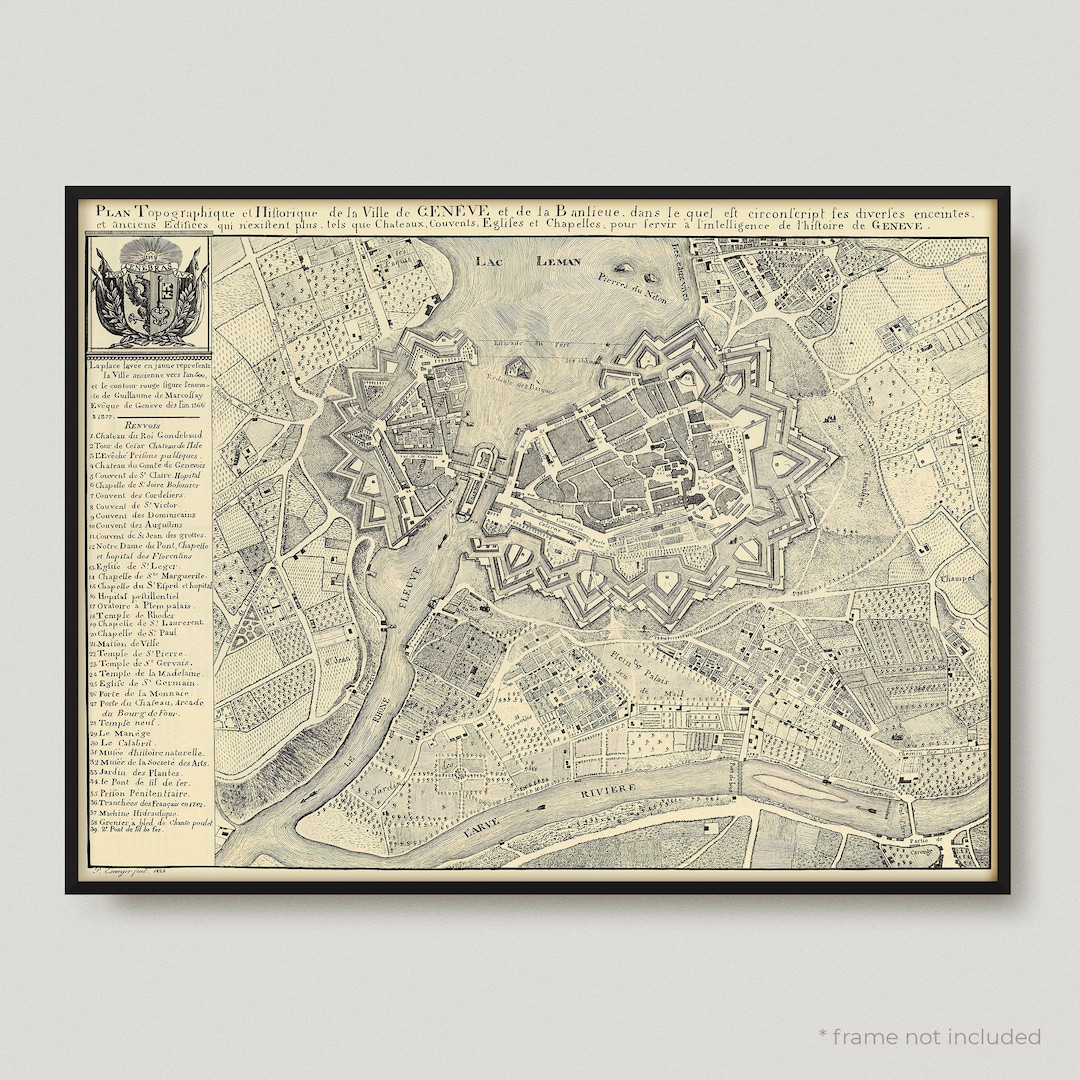 1825 Map of Geneva, Antique Map of Geneva, Old Historical Map of Geneva ...