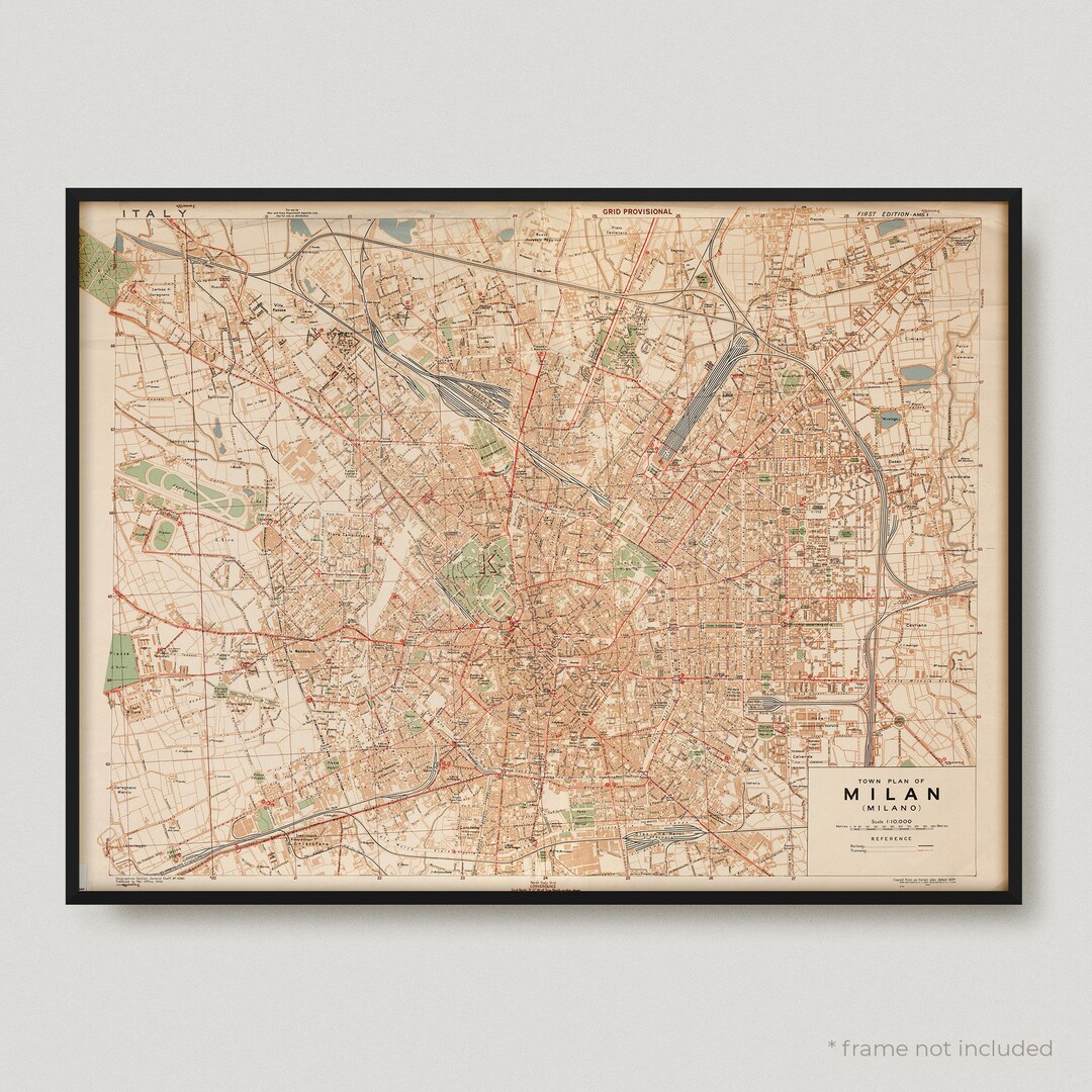 1943 Milano, Antique Map of Milan, Old Historical Map of Milan, Milan ...