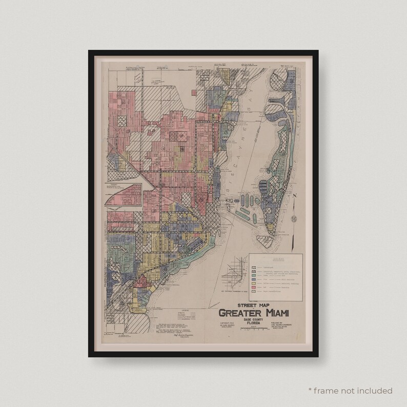 Street Map Of Greater Miami Antique Map of Miami Old | Etsy