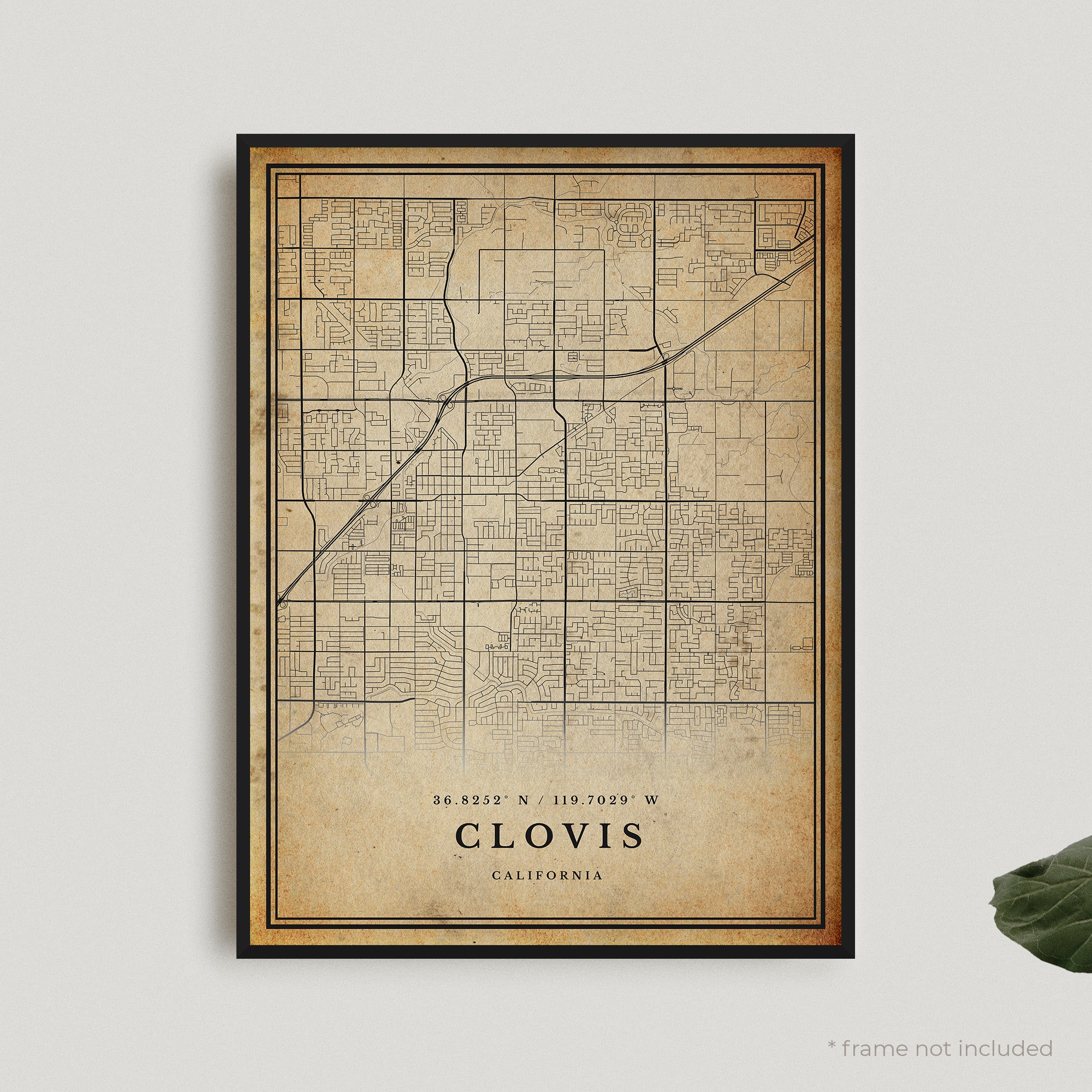 Clovis Vintage Map Print, Clovis Retro Map Poster, Antique Style Map, California, Office Wall ...