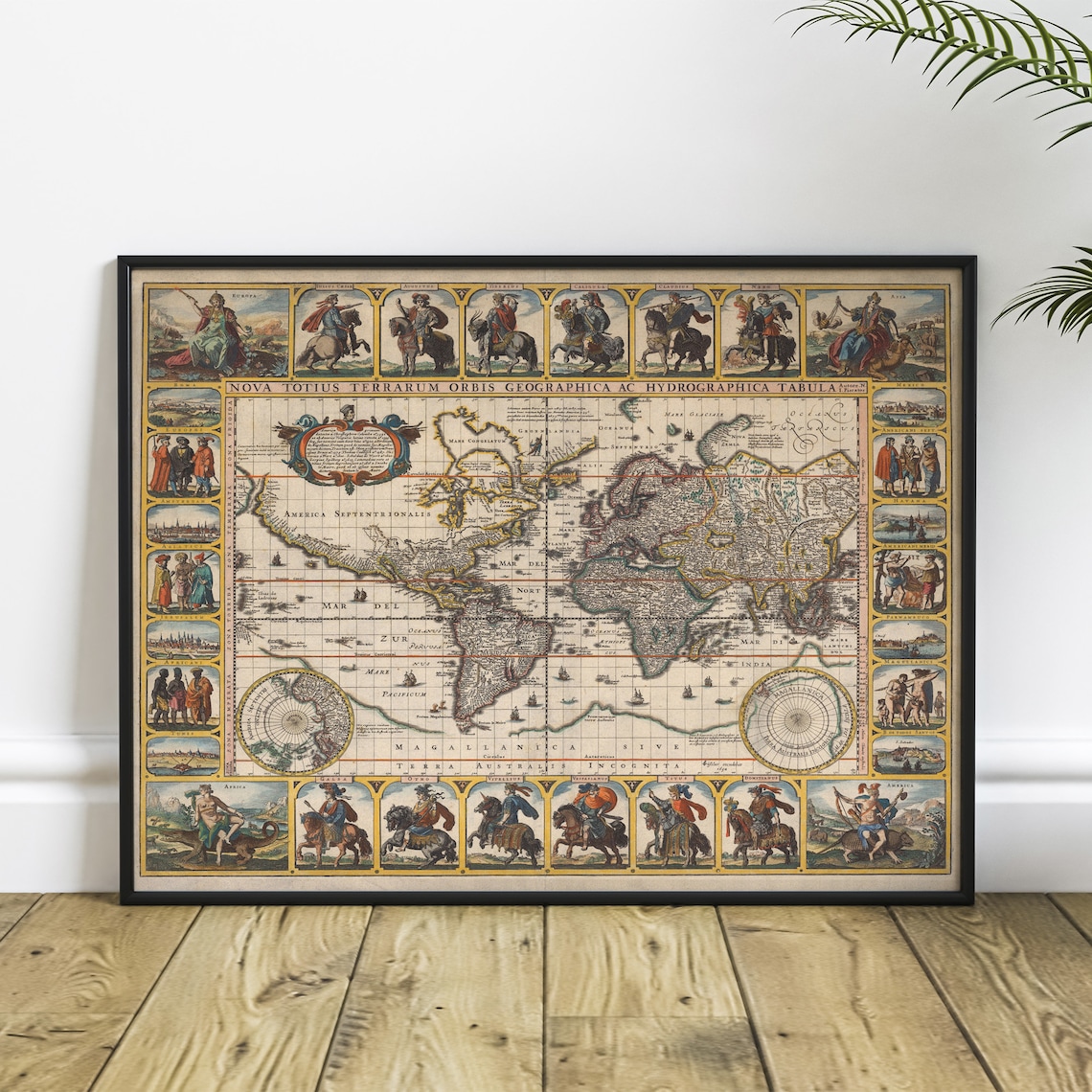 1652 World Map and Hydrographic Map, 17th Century Antique Map of the ...